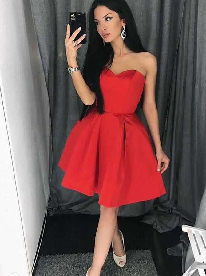 Red Homecoming Dresses,Satin Homecoming Dress,Short Homecoming Dress,H ...