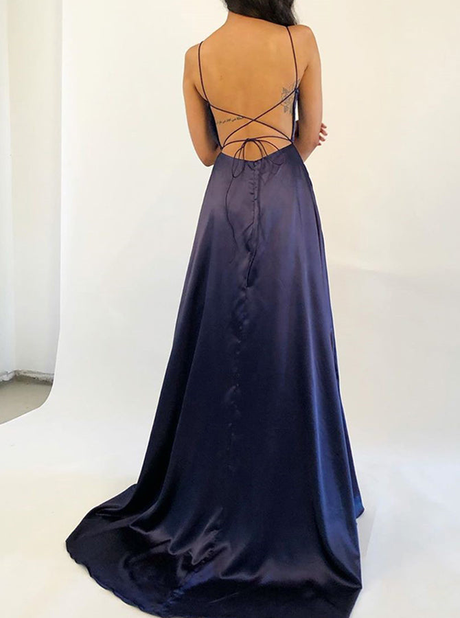 Lace-Up Exposed Back Prom Dress,Sexy Evening Dress with Slit,PD00588 ...