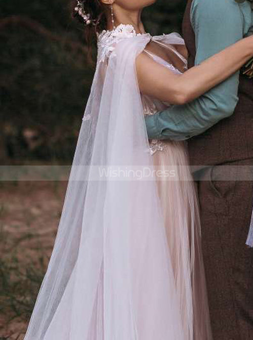 Ivory Over Pink Bridal Gown With Cape,Spaghetti Straps Wedding Dress,W ...